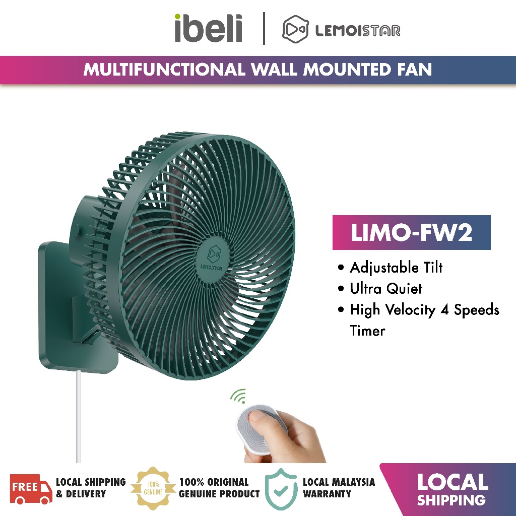 LEMOISTAR LIMO-FW2 10 Inch Wall Mounted Fan with Remote, AC/DC(12V), 90 ...