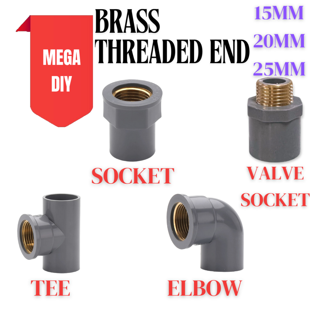 Brass Threaded PVC Fittings Penyambung Paip PVC Benang Dalam Tembaga PT Elbow PT Socket PT Tee ...