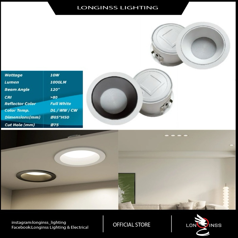 LED Recessed Ceiling Eyeball Anti Glare 10w White / White + Black 防眩光筒灯 ...