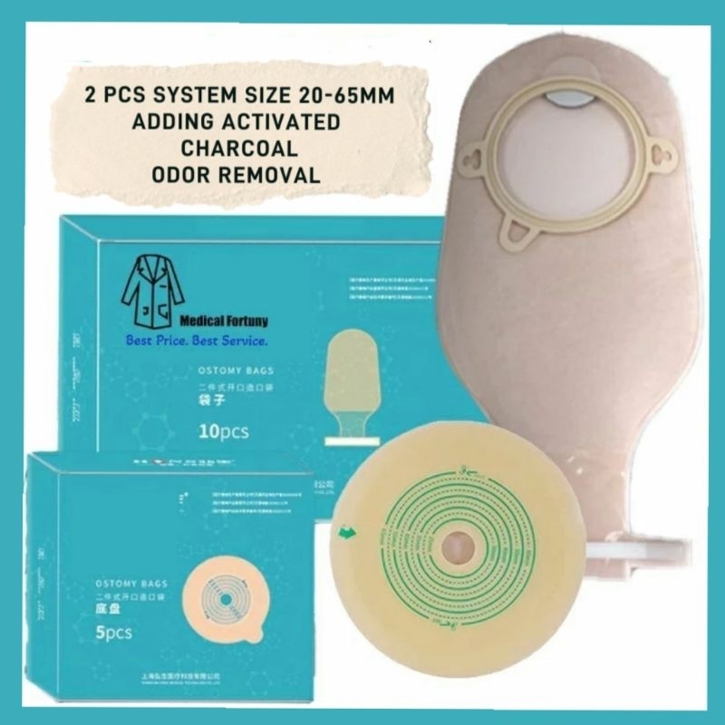 (Premium Quality) Drainable Stoma Colostomy Bag Cut Size 15-60mm 2 ...