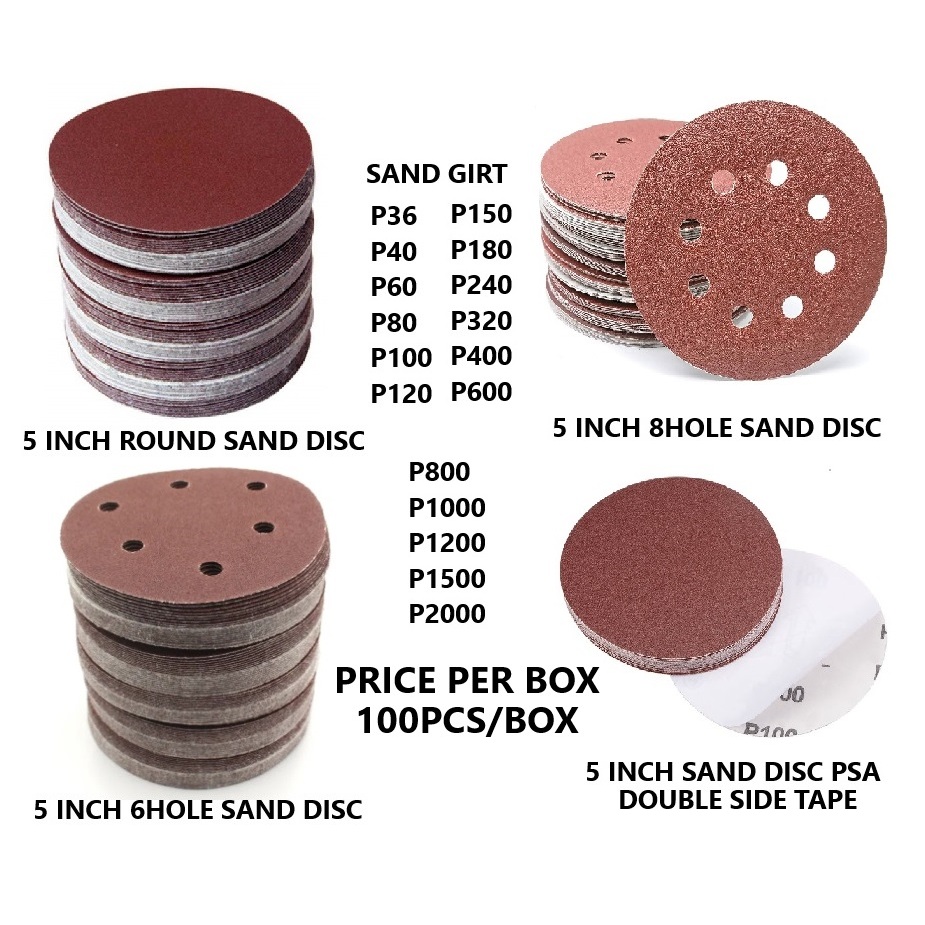 ABRASIVE MALL 5" 125MM 5 INCH RED DRY SAND SANDING DISC VELCRO TAPE ...
