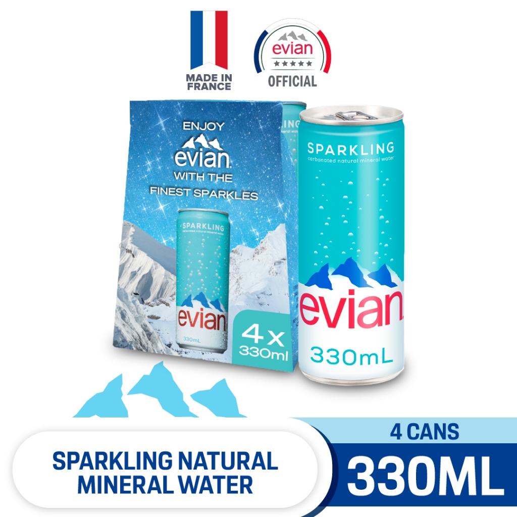 evian Sparkling Can Natural Mineral Water Multipack (4 x 330ml ...