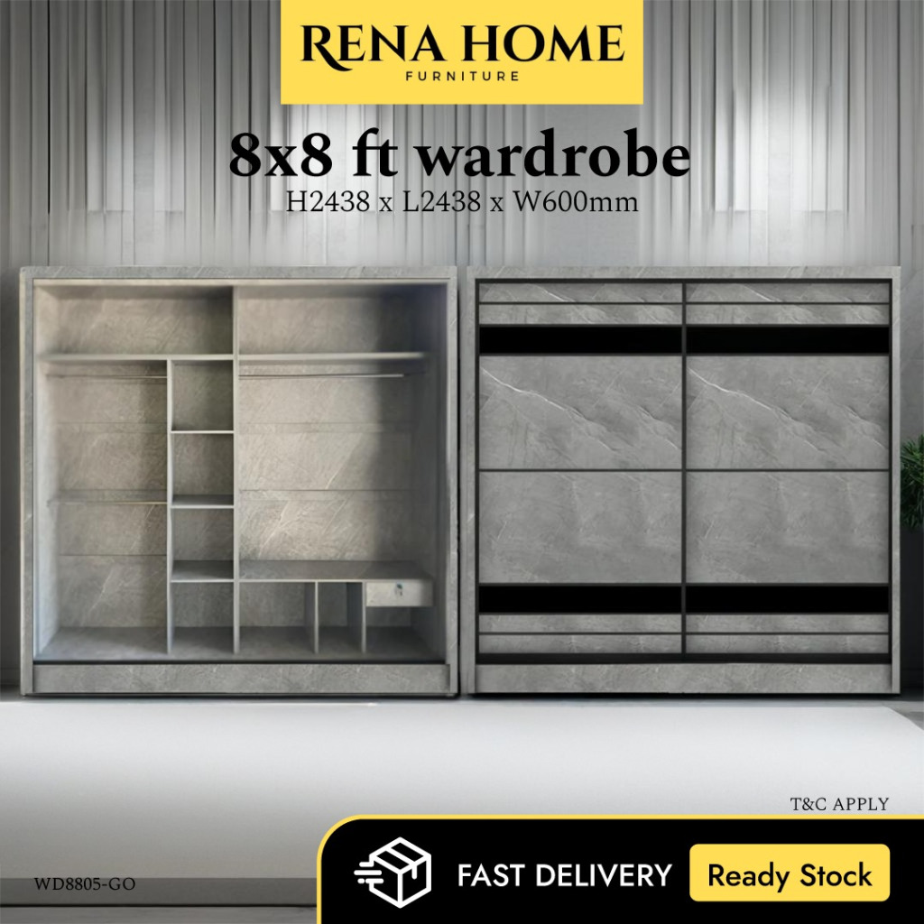 [FREE INSTALLATION] 8ft x 8ft Wardrobe | Almari Baju | Sliding Door ...