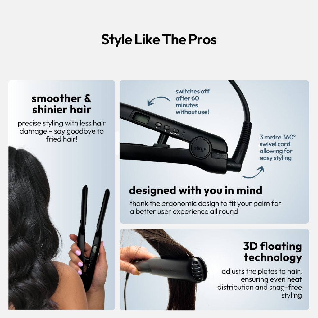 Stryv 2 In 1 Pro Styler Salon Grade Styler & Straightener with Ceramic ...