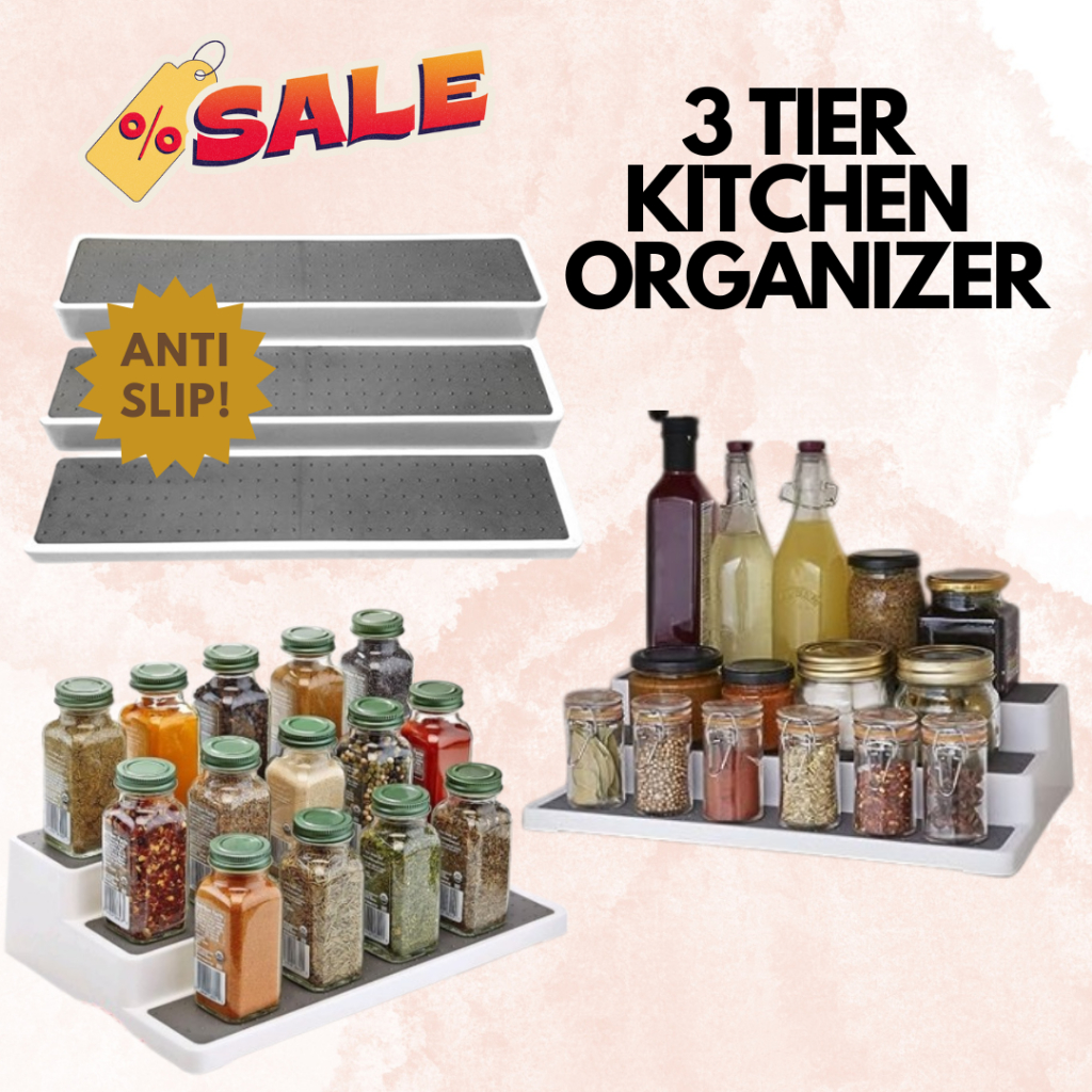 READY STOCK Kitchen 3 Tier Spice Jar Rack Organizer Bottle Shelf Tray ...
