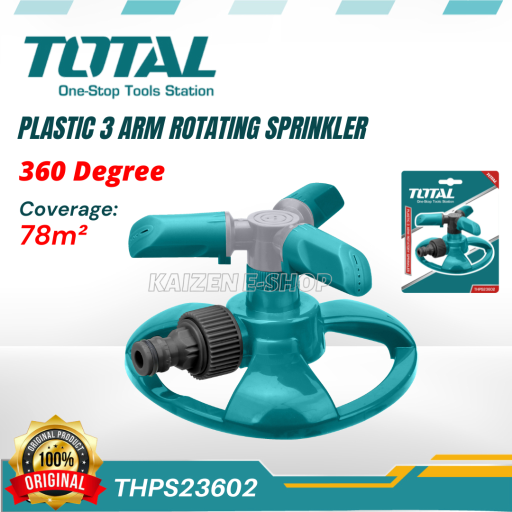 TOTAL THPS23602 Plastic 3 Arm 360 degree Rotating Garden Lawn Sprinkler ...