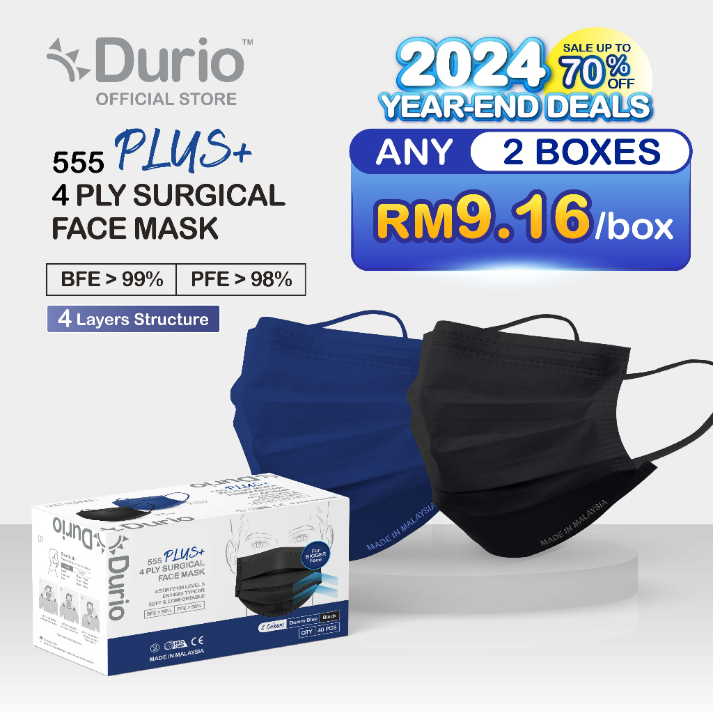Durio 555 PLUS+ Trendish 4ply Surgical Face Mask (40 Pcs) | Shopee Malaysia
