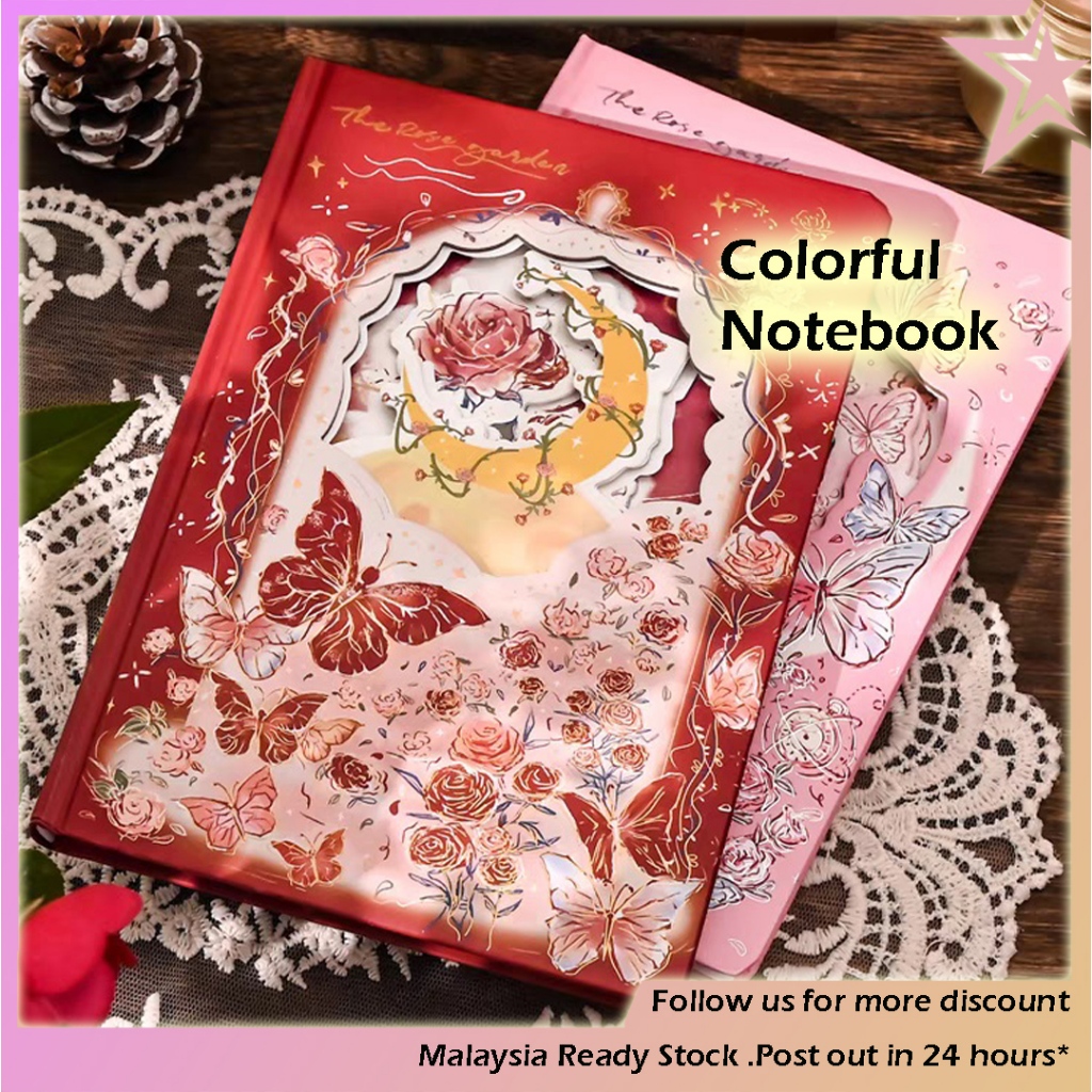 Ready Stock Rose Hollow Design Colorful Notebook with Color Inner Sheet ...