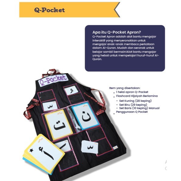Alat bantu mengajar Jawi dan ALQuran , Q-POCKET Apron dengan 54 PCS ...