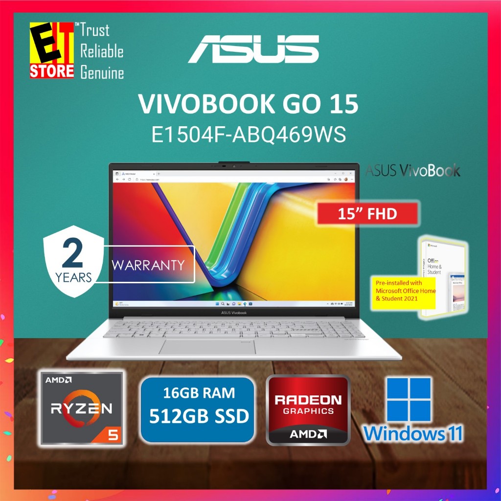 ASUS LAPTOP Vivobook Go 15 E1504F (RYZEN 5 7520U /16GB/512GB /AMD ...
