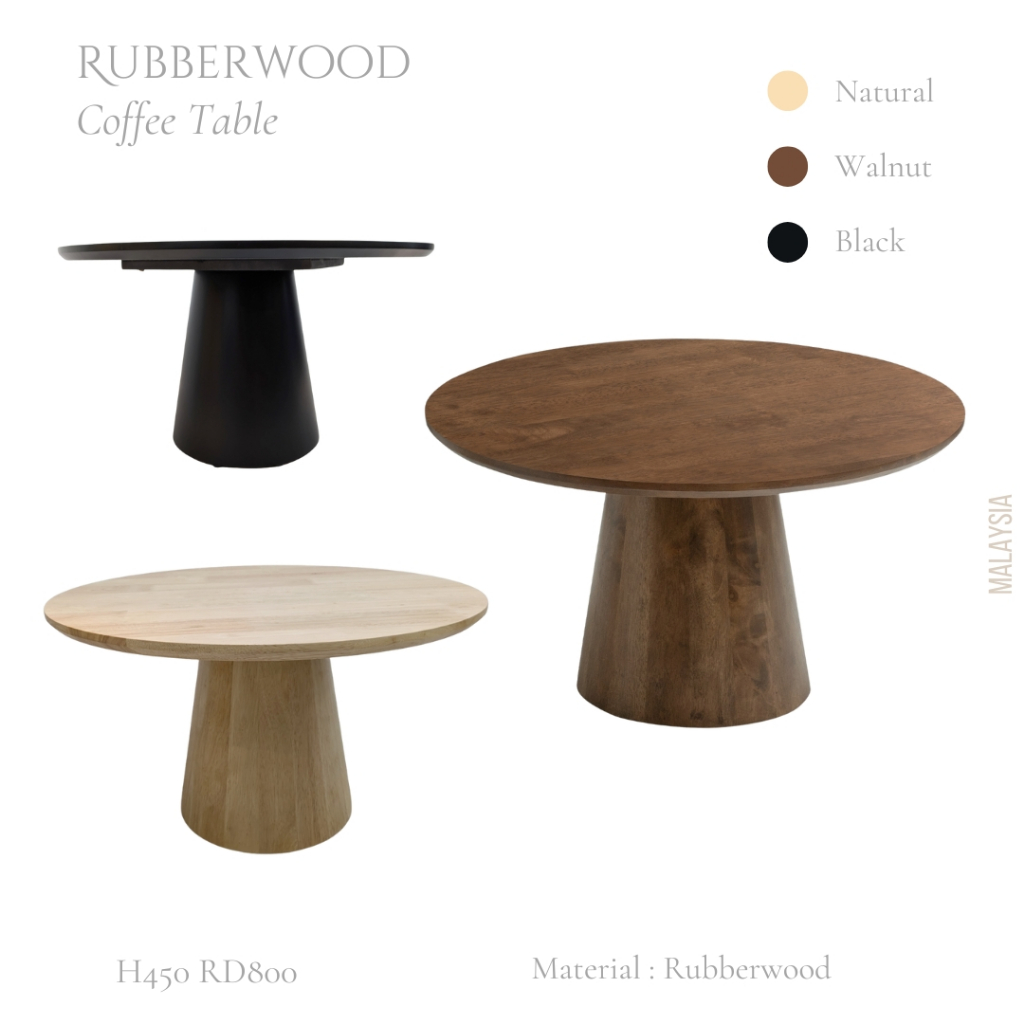 80cm Modern Rubberwood Round Coffee Table, Meja Kopi Kayu Ruang Tamu ...