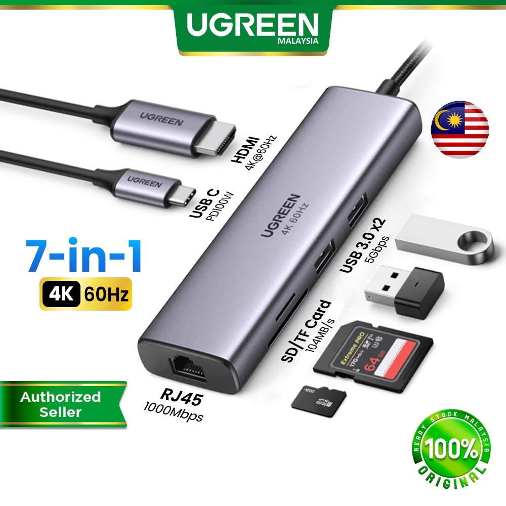 UGREEN 7 IN 1 USB C Hub 4K 60Hz HDMI Ethernet USB 3.0 Port PD 100W TF SD Card Reader Adapter ...