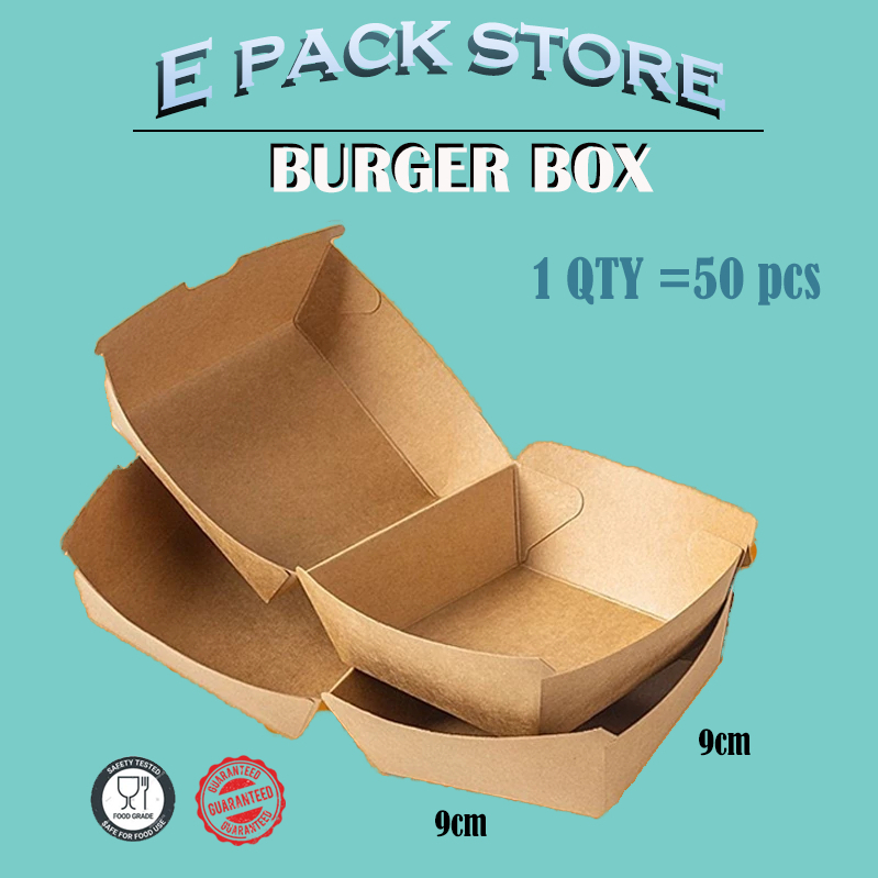 Burger Box Tebal Paper Box Food Packaging Kraft Paper Burger Brown ...
