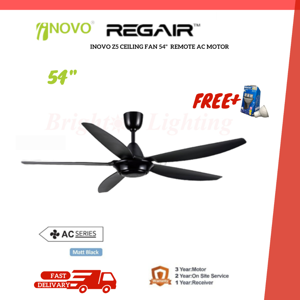 Regair Inovo Z5 Ceiling Fan 54" Remote Control 5 Blades AC Motor kipas ...