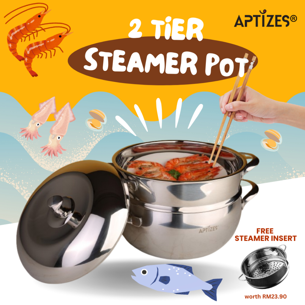 APTIZES® | Apple-Shaped Pot Steamer with Lid 2 Tier Steamer Insert PFOA ...