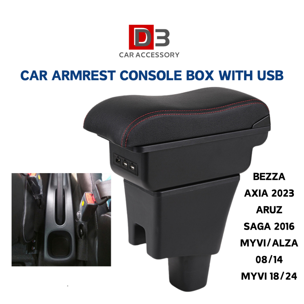 Car Armrest Console Box with USB Axia 2023, Bezza, Myvi, Alza, Saga ...