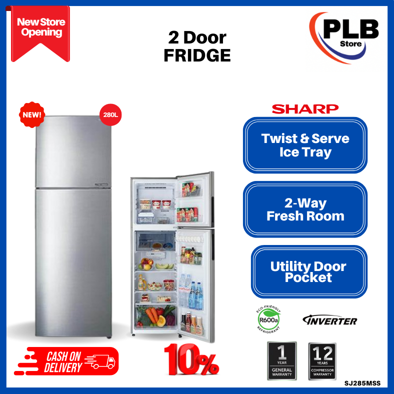 SHARP 2 DOOR FRIDGE SJ285MSS (280L) | Shopee Malaysia