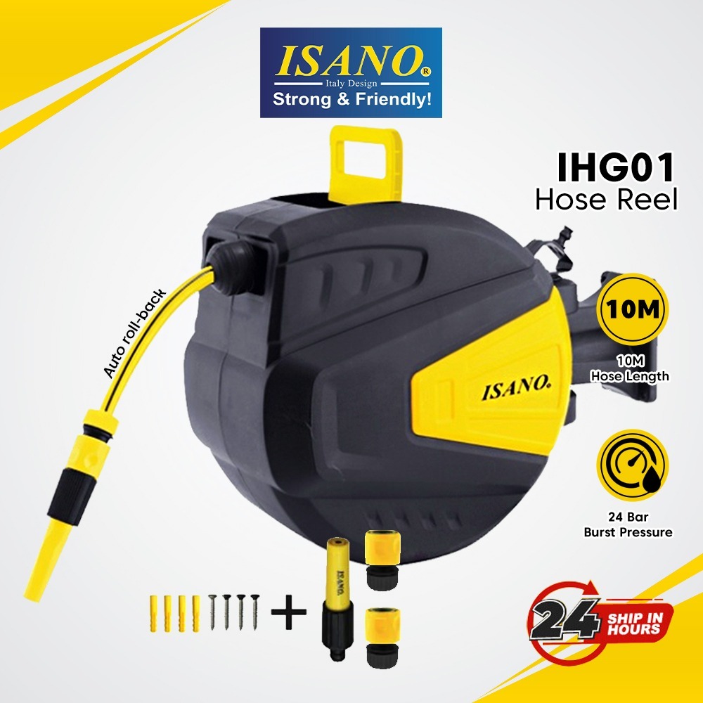 ISANO AUTO Retractable Water Hose Reel Pipe Garden 10m / 20m / 30m Wall ...