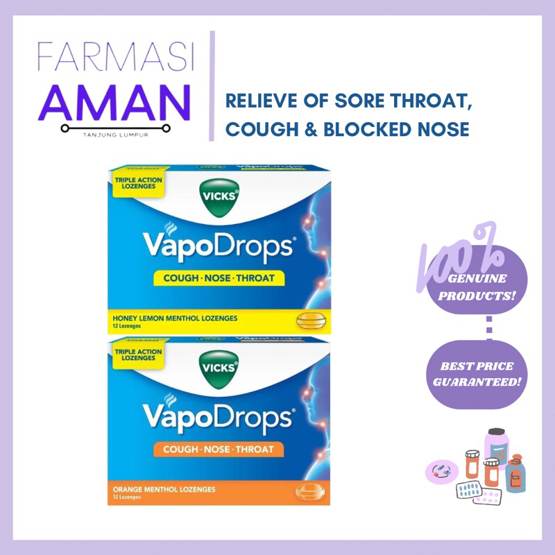 Vicks VapoDrops Lozenges 12’s (Honey Lemon / Orange) | Shopee Malaysia