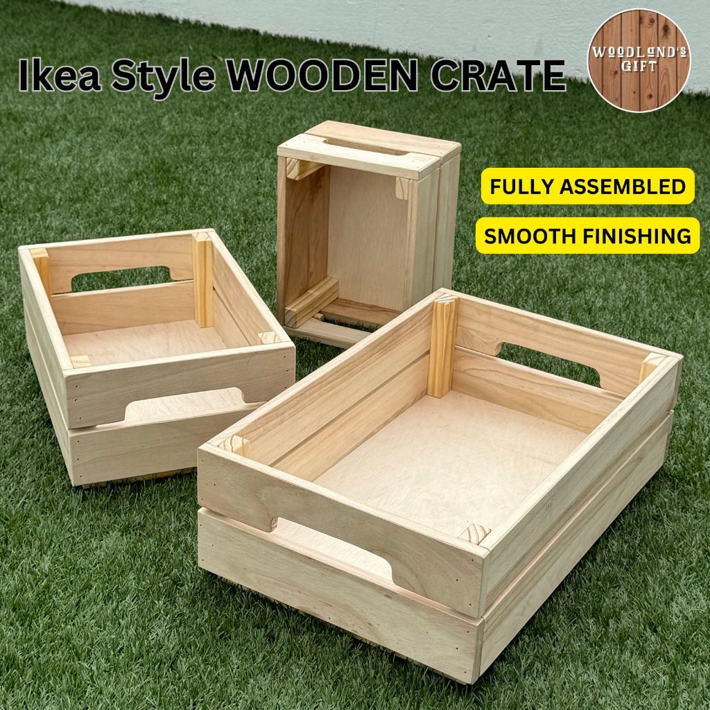 Ikea Wooden Storage Box with handle /Wooden Crate /Organizer Box ...