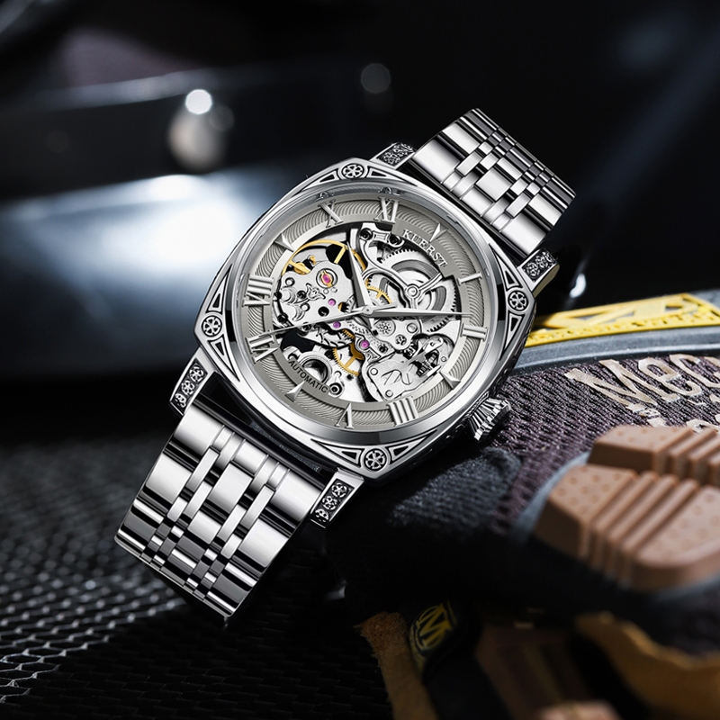 KUERST-8032 AUTOMATIC WATCH LEATHER STRAP & STAINLESS STEEL STRAP FOR ...