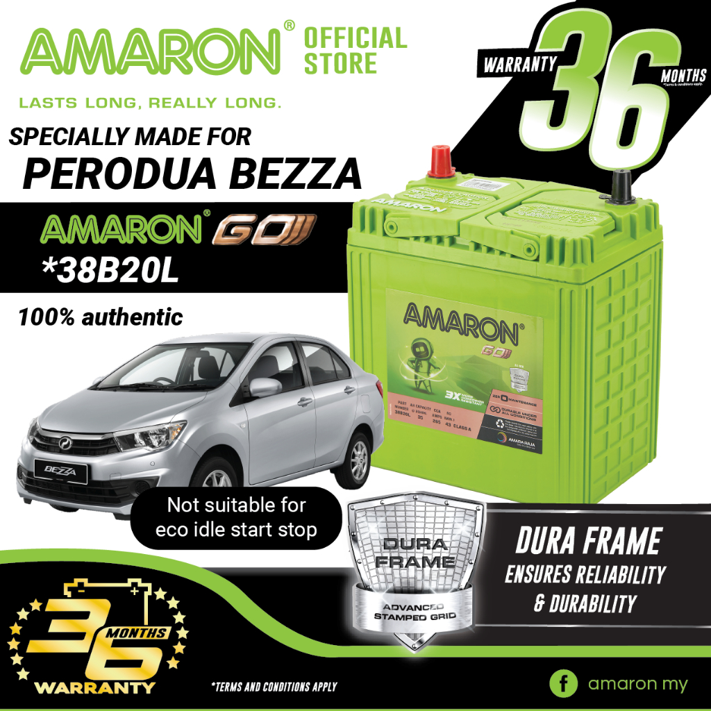 AMARON GO Series 38B20L [NS40zl] Car Battery for Perodua Bezza (Without ...