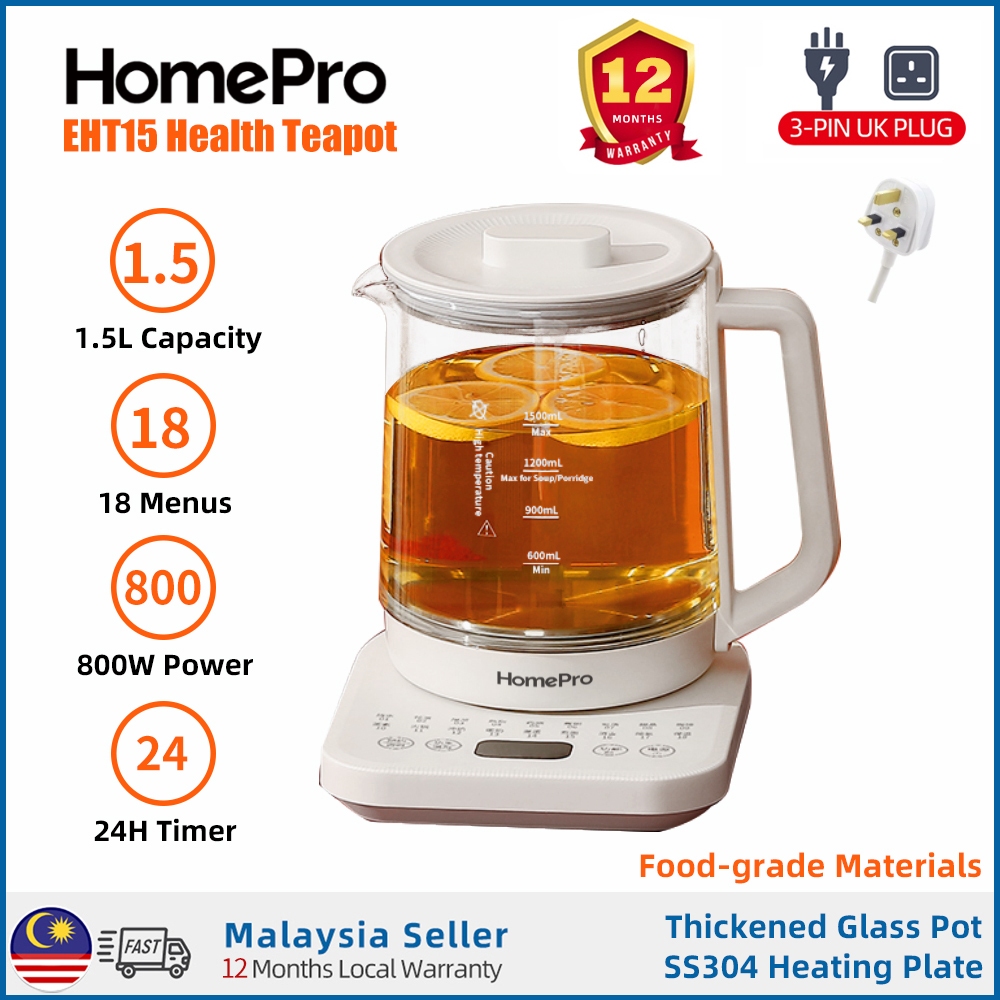 HomePro EHT15 Electric Health Teapot/Thick Glass/Multi-function Kettle ...