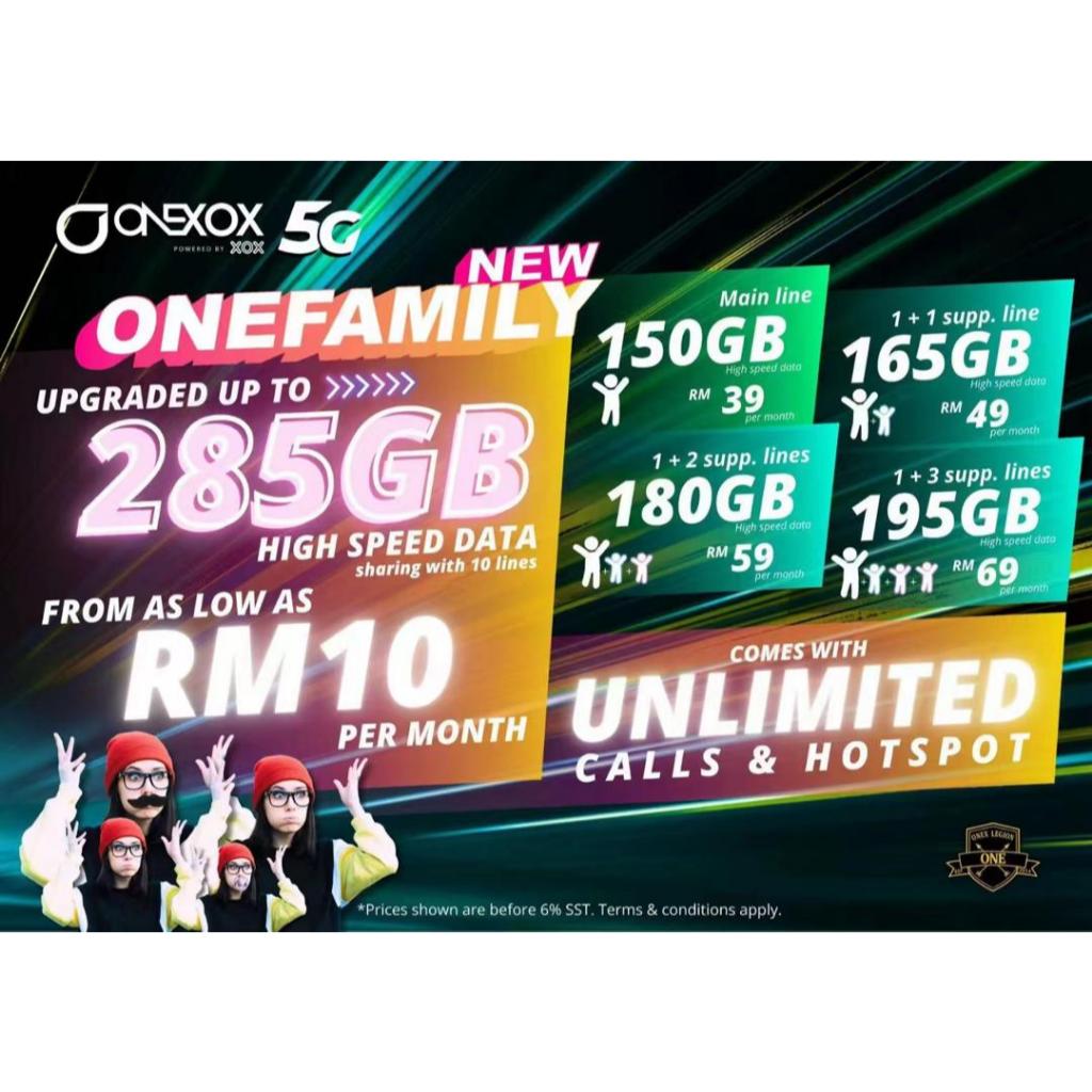 ONEXOX FAMILY PLAN SHARING 180GB ONLY RM59 FOR 3 LINES (HIGH SPEED DATA ...