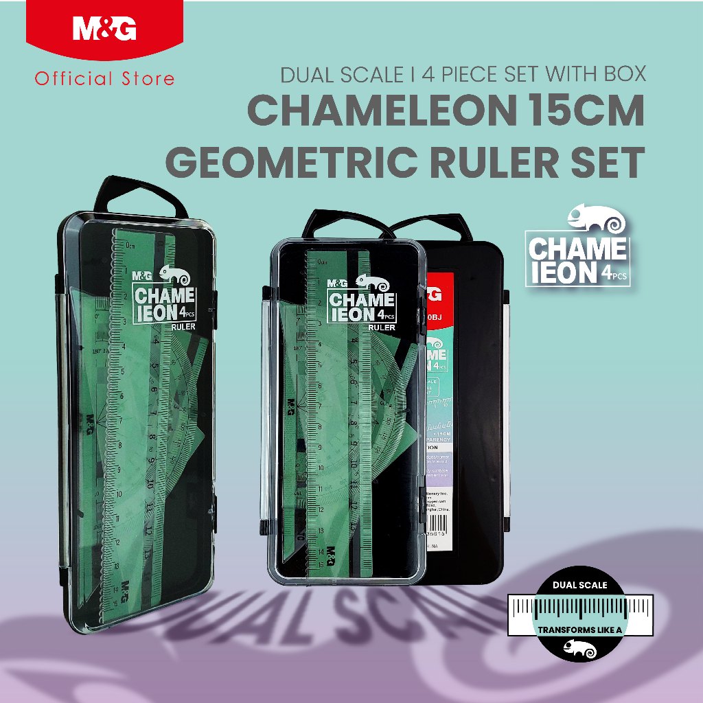 M&G Chameleon 4pcs 15cm Dual Scale Geometry Ruler Set wColorful ...