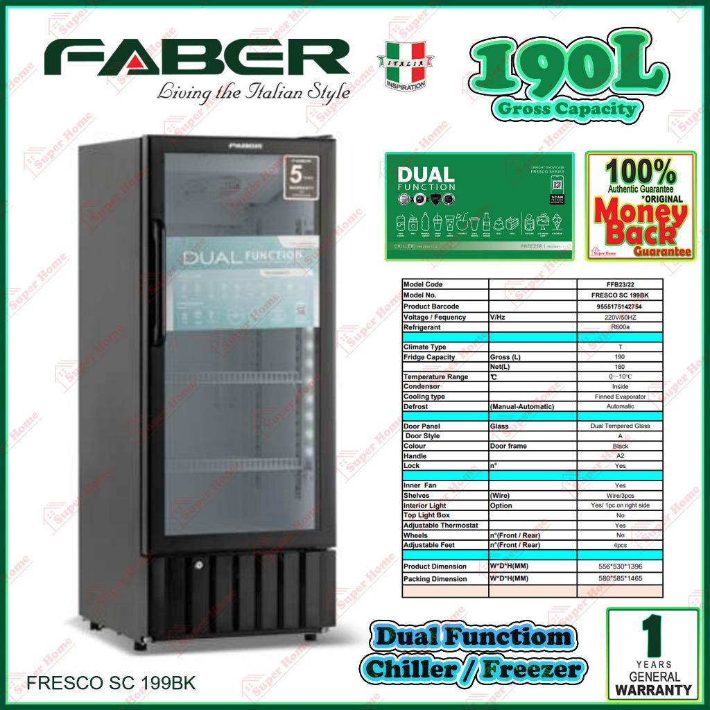 Faber Showcase FRESCO SC-199BK Showcase Refrigerator Dual Function ...
