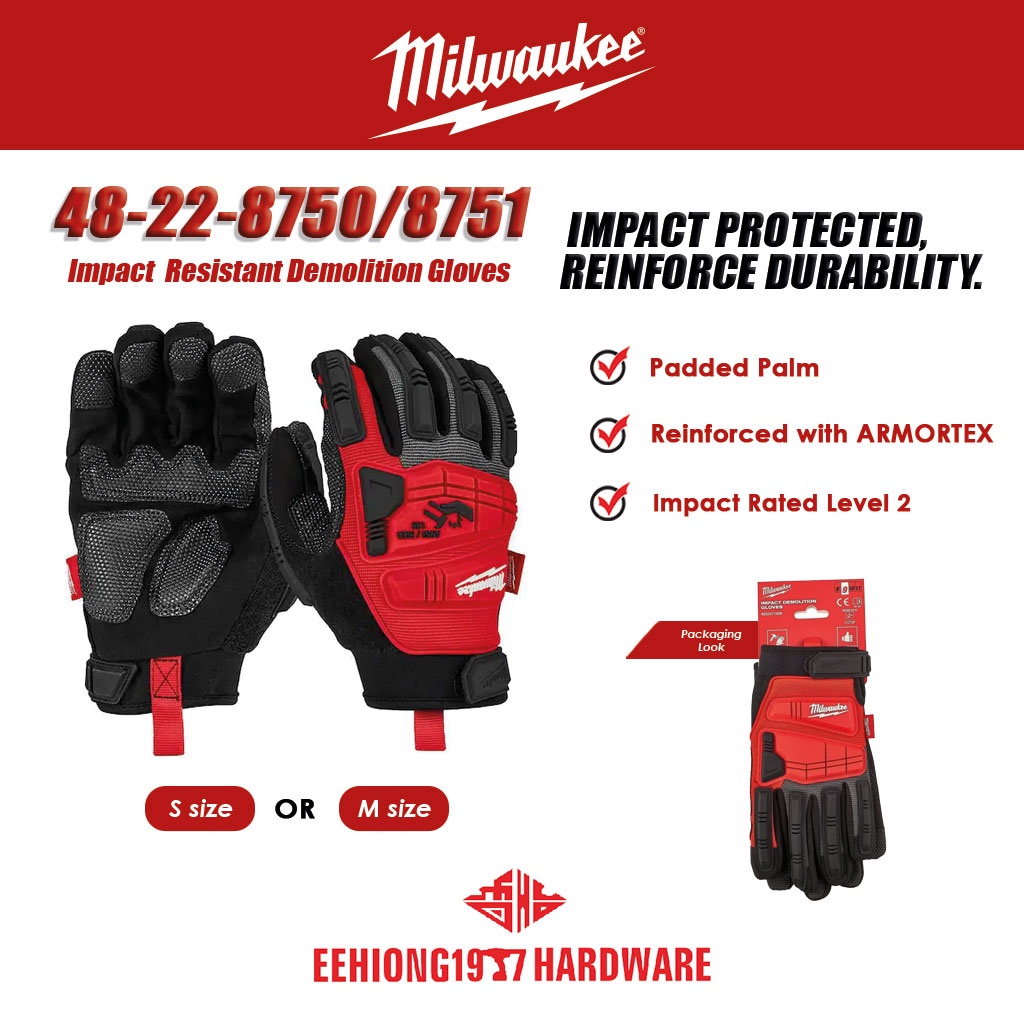 MILWAUKEE 48-22-8750 48-22-8751 Impact Resistant Demolition Gloves Work ...
