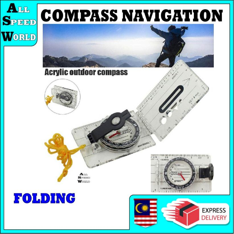 FOLDING NAVIGATION COMPAS CAMPING BASE PLATE RULER MAP / KOMPAS / BOLEH ...