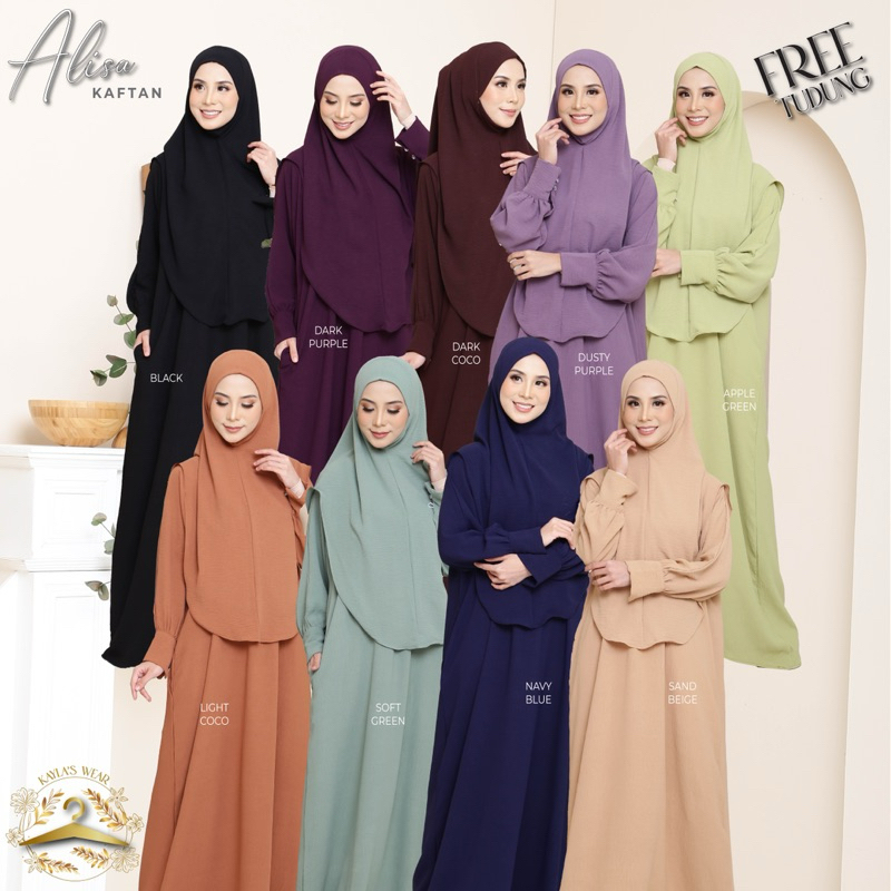 Alisa Kaftan Set Tudung Ironless Premium Fabric Cey Crepe | Shopee Malaysia