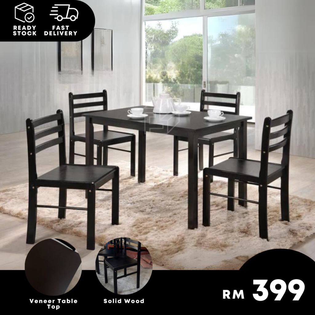 BETTY FURNITURE HAZEL Wooden Dining Table / Veneer Table Top with Solid ...