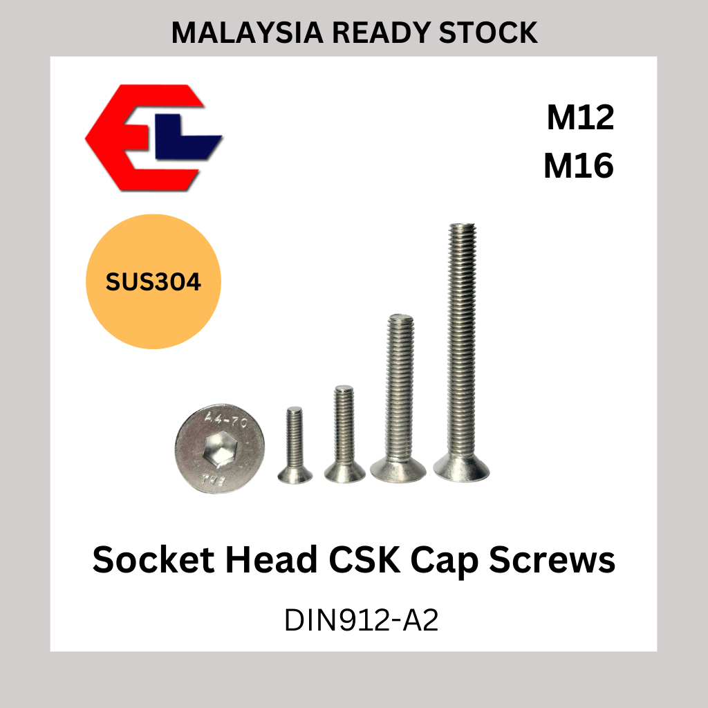 [Ready Stock] M12 M16 DIN7991-A2 Hex Socket Head CSK Cap Screw SUS304 ...