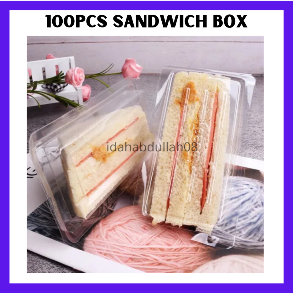 (100pcs) Packaging Bekas Sandwich Hamburger Plastic Box Triangle Cake ...