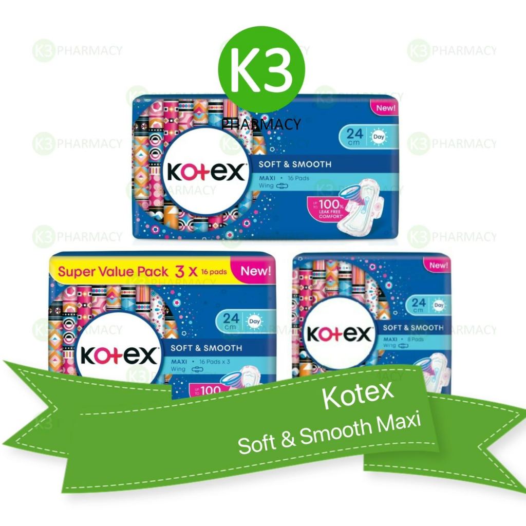 Kotex Soft & Smooth MAXI Sanitary Pad (24CM) | Shopee Malaysia
