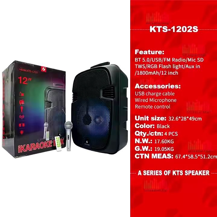 (FREE WIRE MIC) KTS-1200 12'inch Wireless Portable Bluetooth Speaker ...