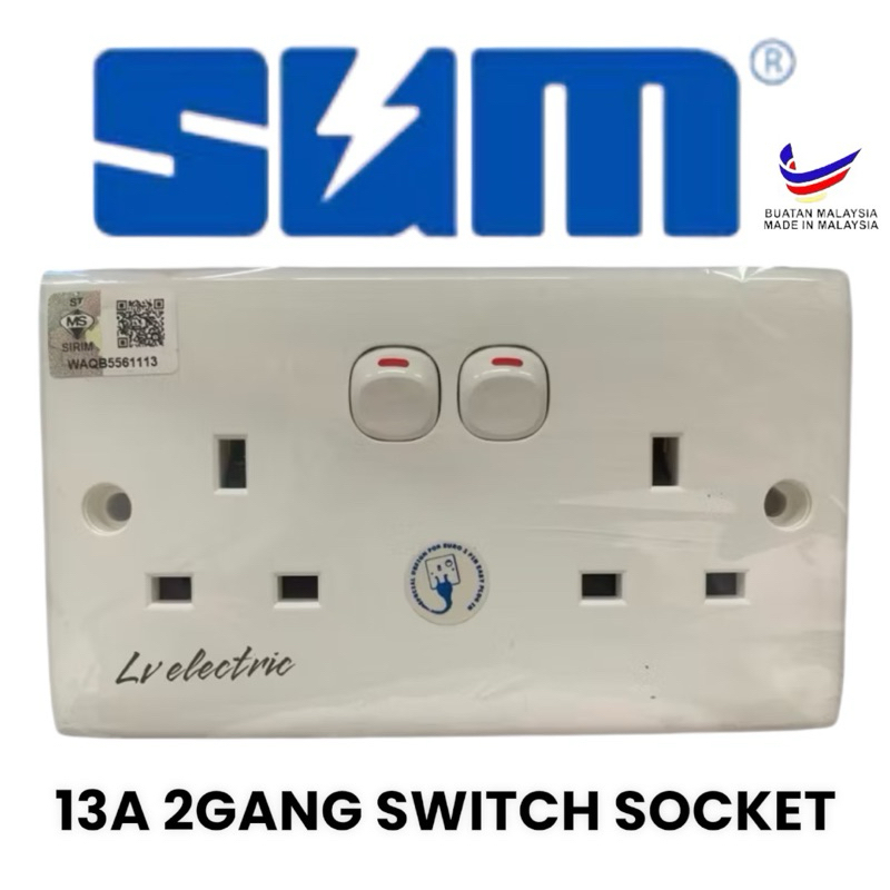 SUM /Aerotech 13A Double Switch Socket Outlet 13A (SIRIM) Electric Wall ...