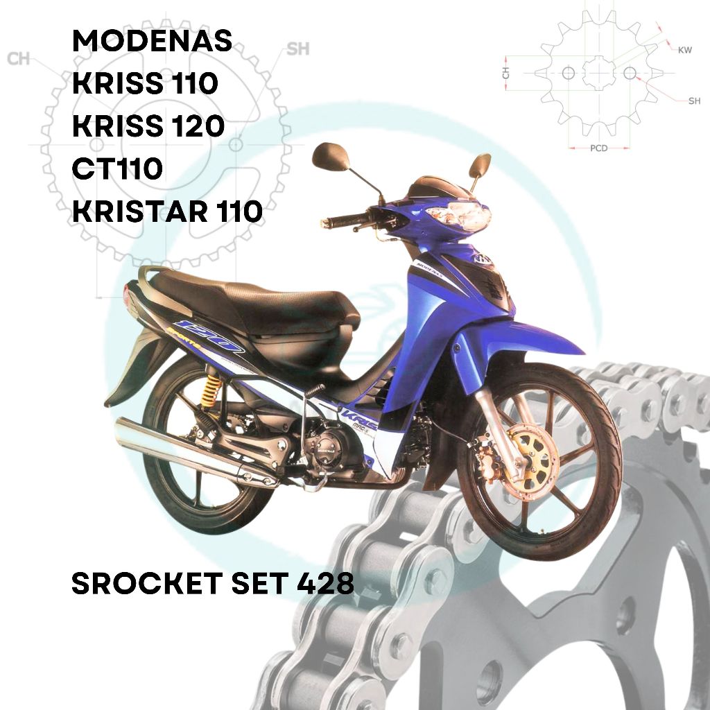 MODENAS KRISS 110 KRISS 120 CT110 KRISTAR SPROCKET SET 428 SPOCKET SET ...