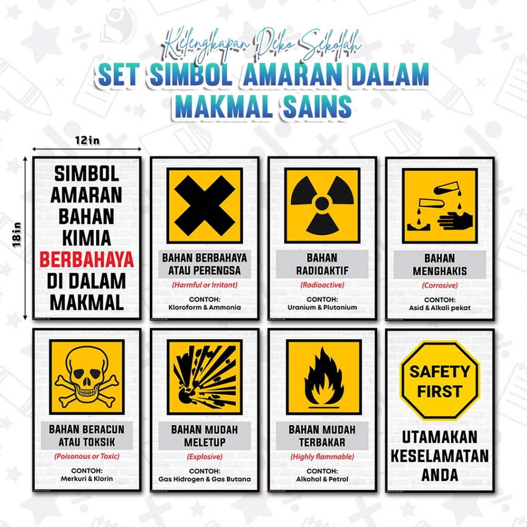 🌼1 Day Ship🌼 SET SIMBOL AMARAN BAHAN BERBAHAYA DALAM MAKMAL SAINS - BBM ...
