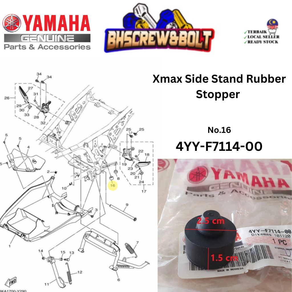 Xmax Side Stand rubber Stopper/ Xmax Tongkat Rubber stopper 4YY-F7114 ...