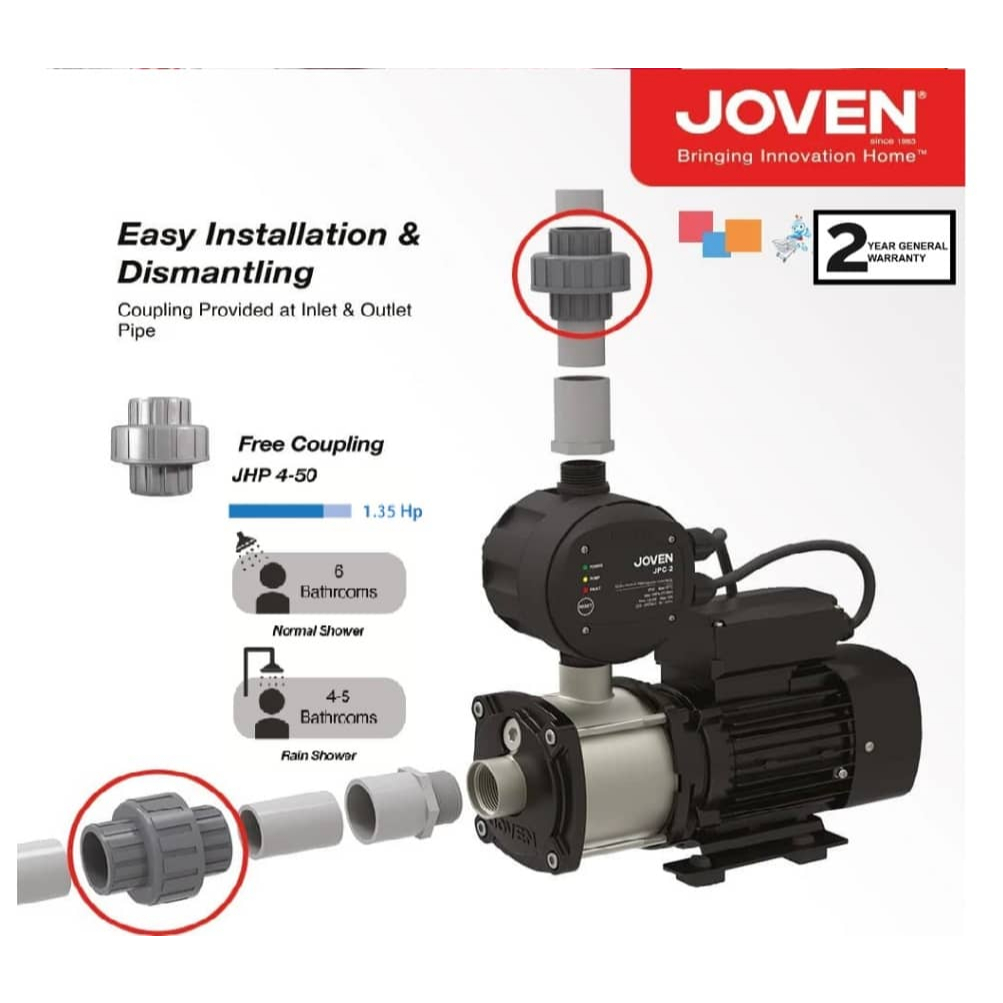 JOVEN WATER PUMP JHP4-50 (1.35hp/1.0kw) Stainless Steel Automatic Domestic Water Pump | Shopee ...