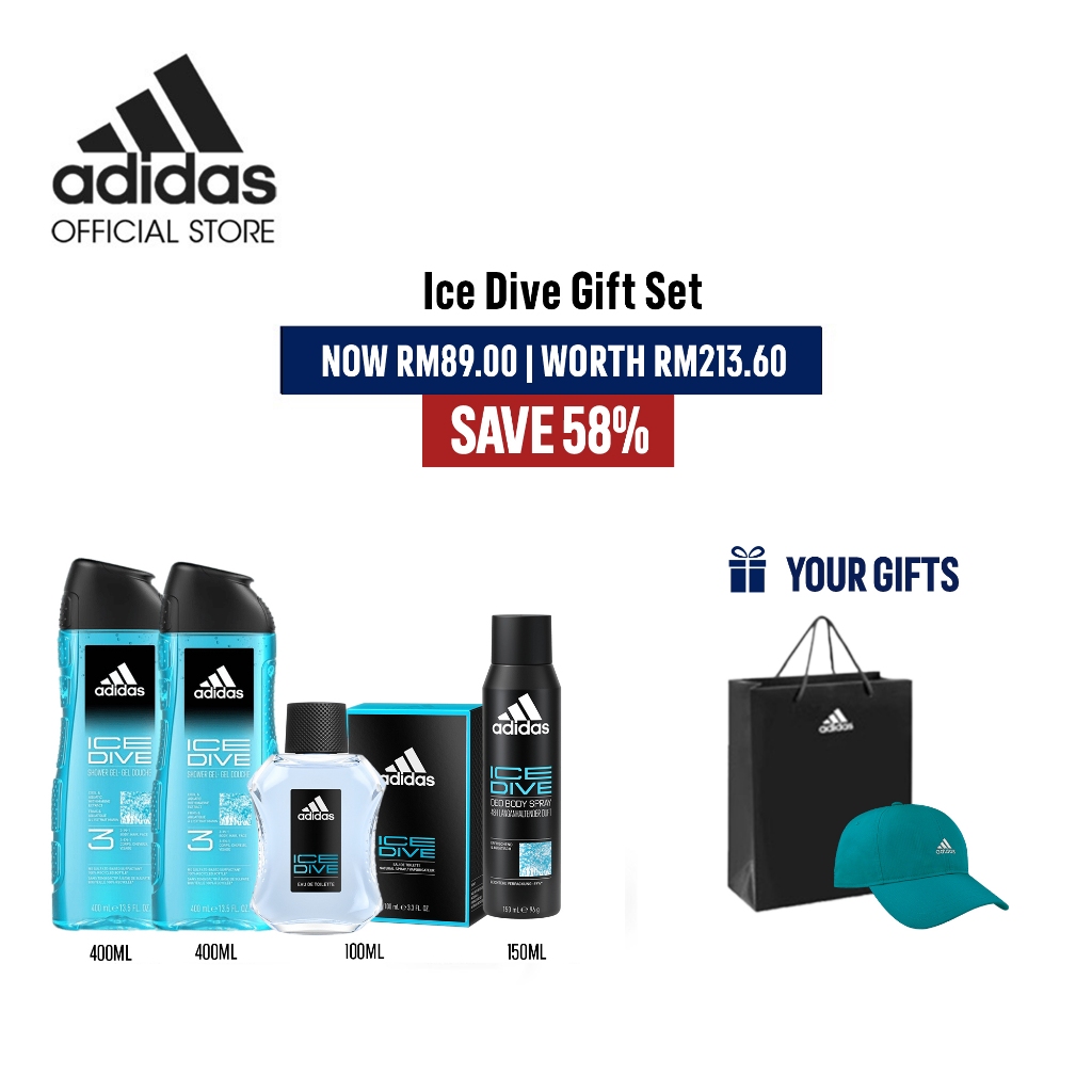 Adidas Ice Dive Gift Set (Perfume 100ml, Deodorant Spray, Shower Gel x2 ...