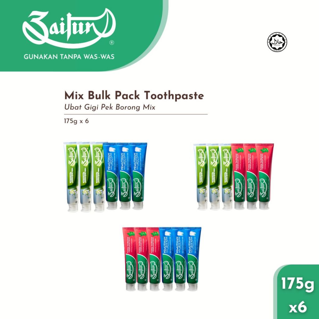 Zaitun Mix Bulk Toothpaste Set - Extra Mint/Whitening/Aloe Vera ...