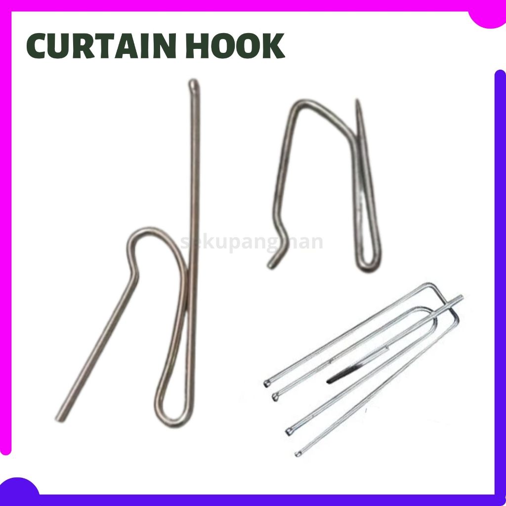 10PCS 50PCS Curtain Hook Pleat Hook End Hook Pin Hook Cangkuk Langsir ...