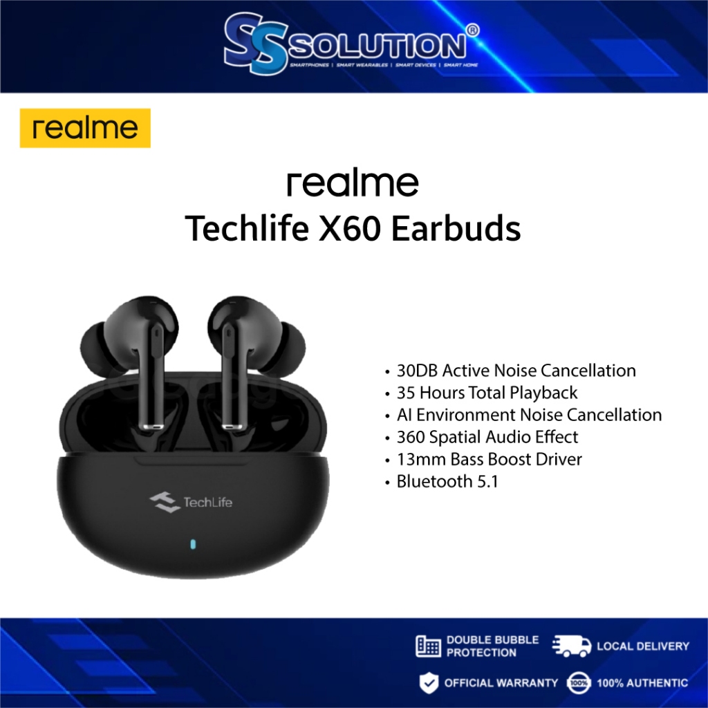 Realme TechLife X60 Earbuds | 35 Hours Total Playback | 30dB Active ...