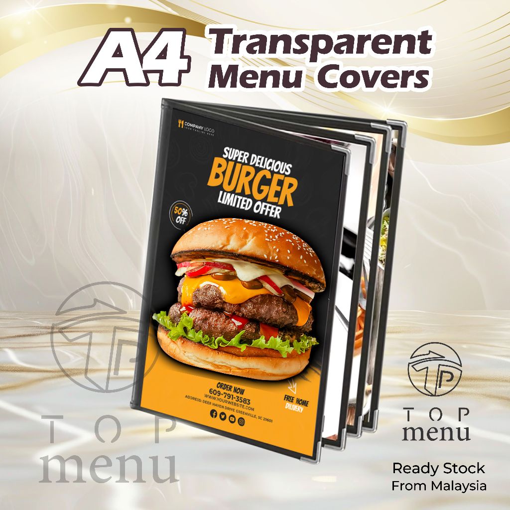 [MrTop] A4 Restaurant Cafe Transparent Clear Menu Pocket Covers ...