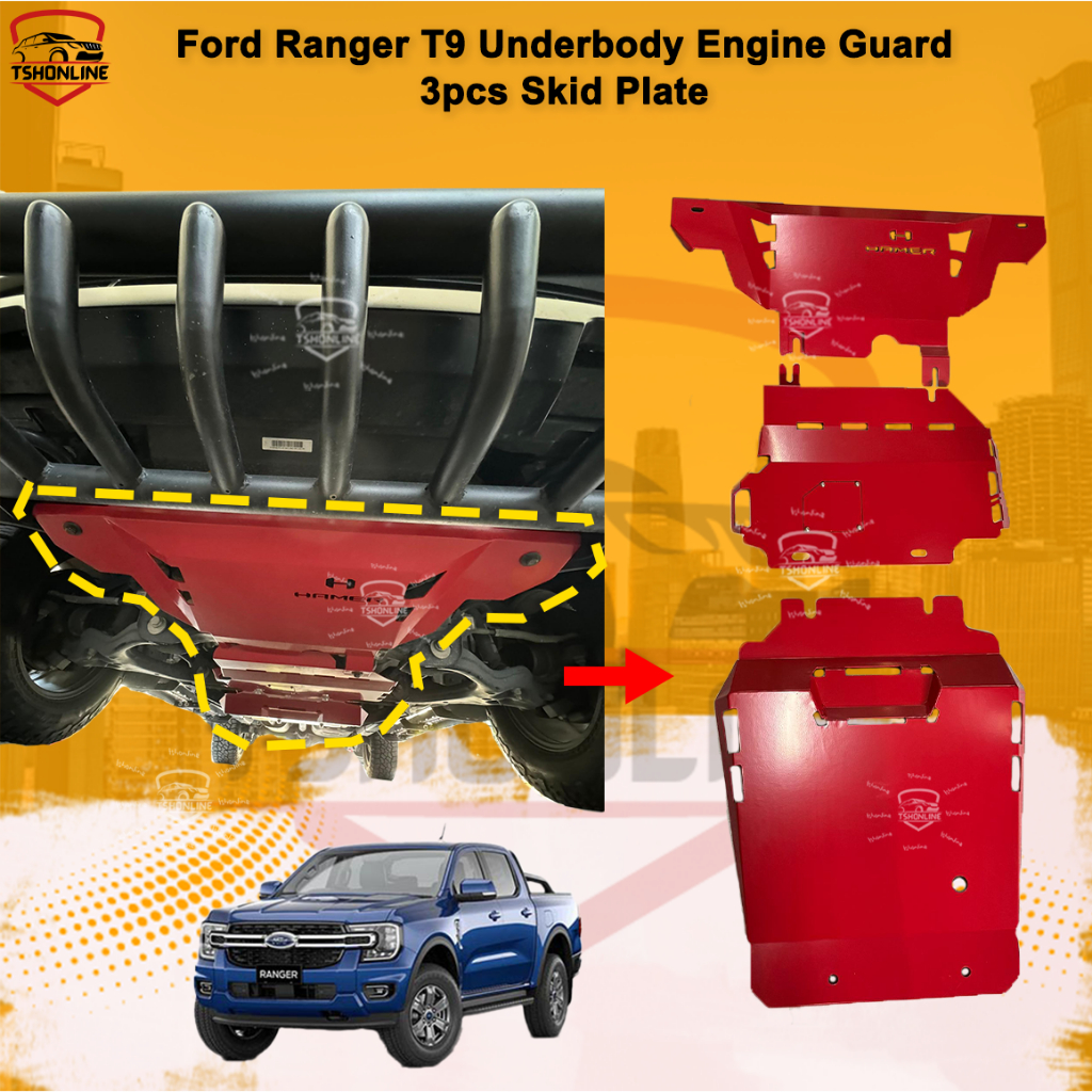Ford Ranger T9 Underbody Engine Guard Skid Plate 3 pcs Red T9 Underbody ...