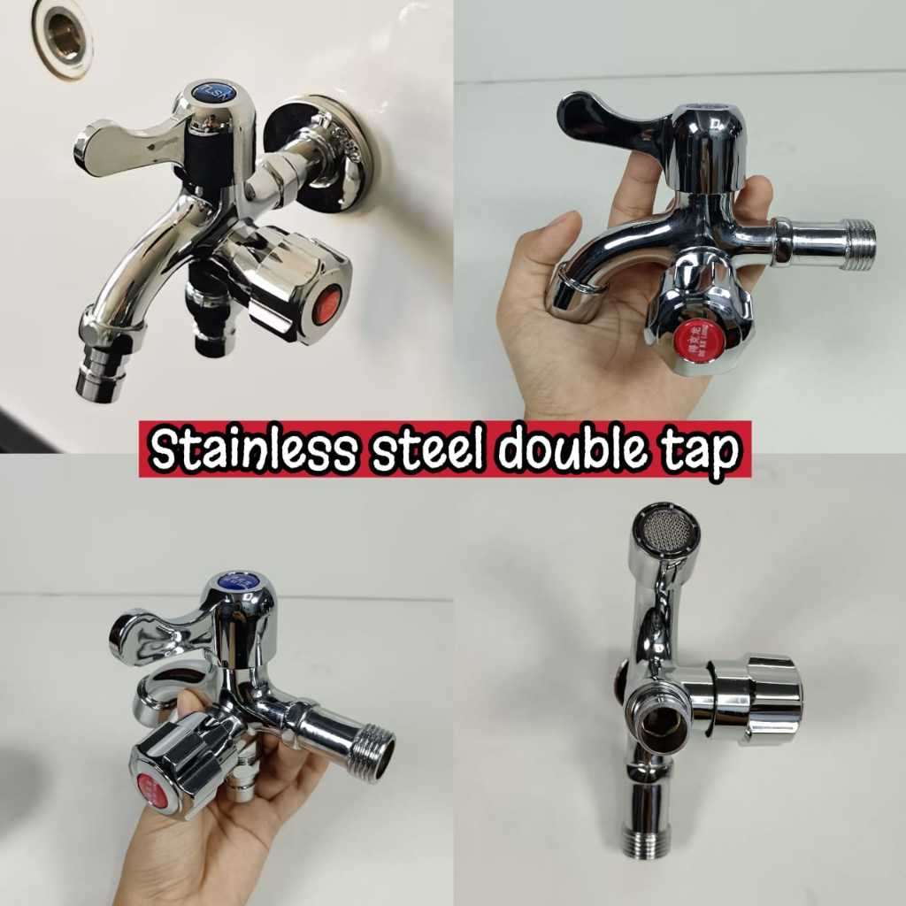 2 saluran air kepala paip bilik air stainless steel double tap two way ...